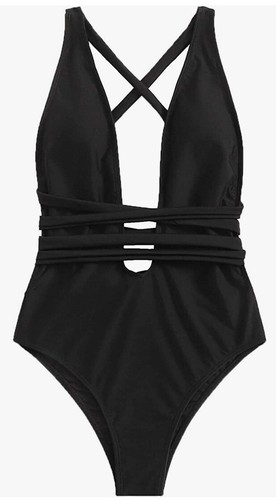 SweatyRocks Black Sexy Basic Criss Cross Tie Knot Front Deep V Open ...