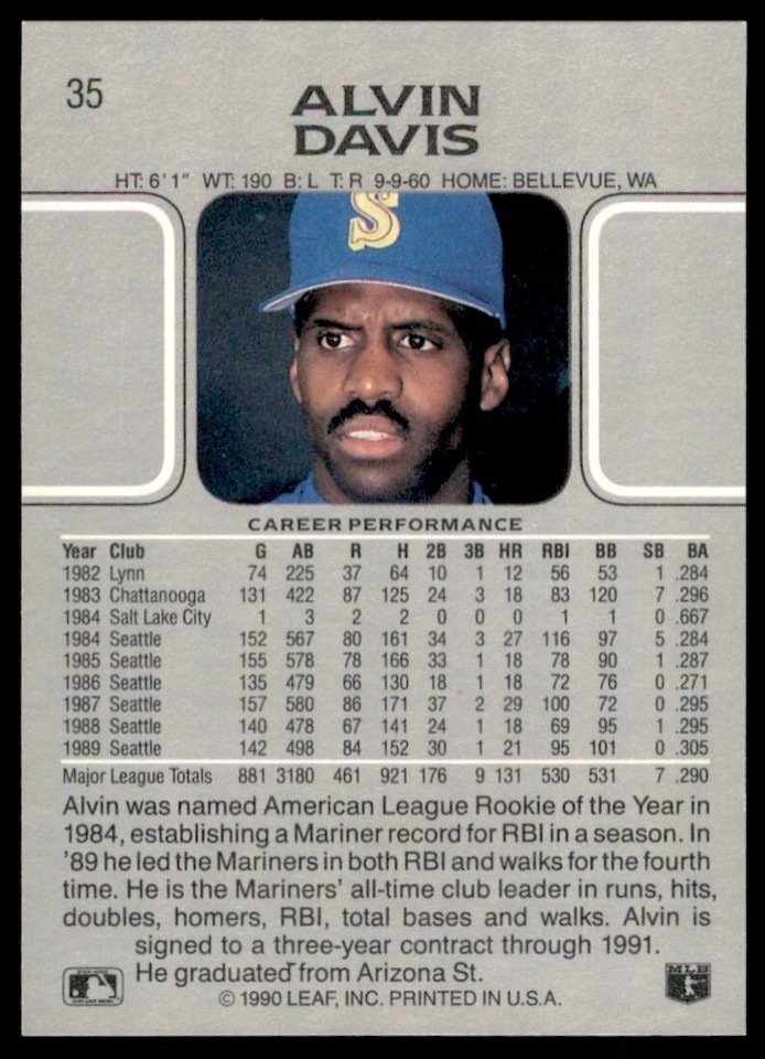 1990 LEAF ALVIN DAVIS SEATTLE MARINERS #35 | eBay