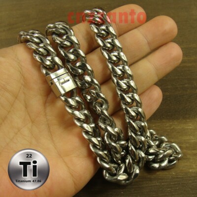 70cm Heavy duty 14mm Pure Titanium Ti Curb link chain necklace anti ...