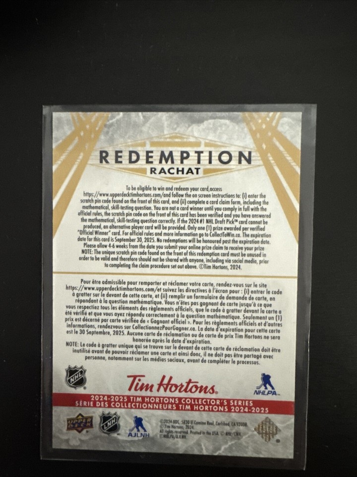top draft pick tim hortons 2024-2025 Macklin Celebrini 1:12000 pack | eBay