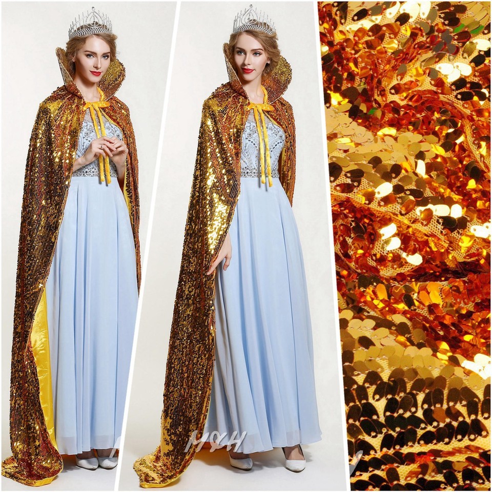 Bridal Long Cloak 180cm Paillette Satin Cape Women Robe Pageant Party ...