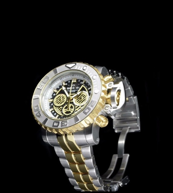 Invicta Sea Hunter III Black 70mm Full Swiss Movt 2 Tone Gold Plated ...