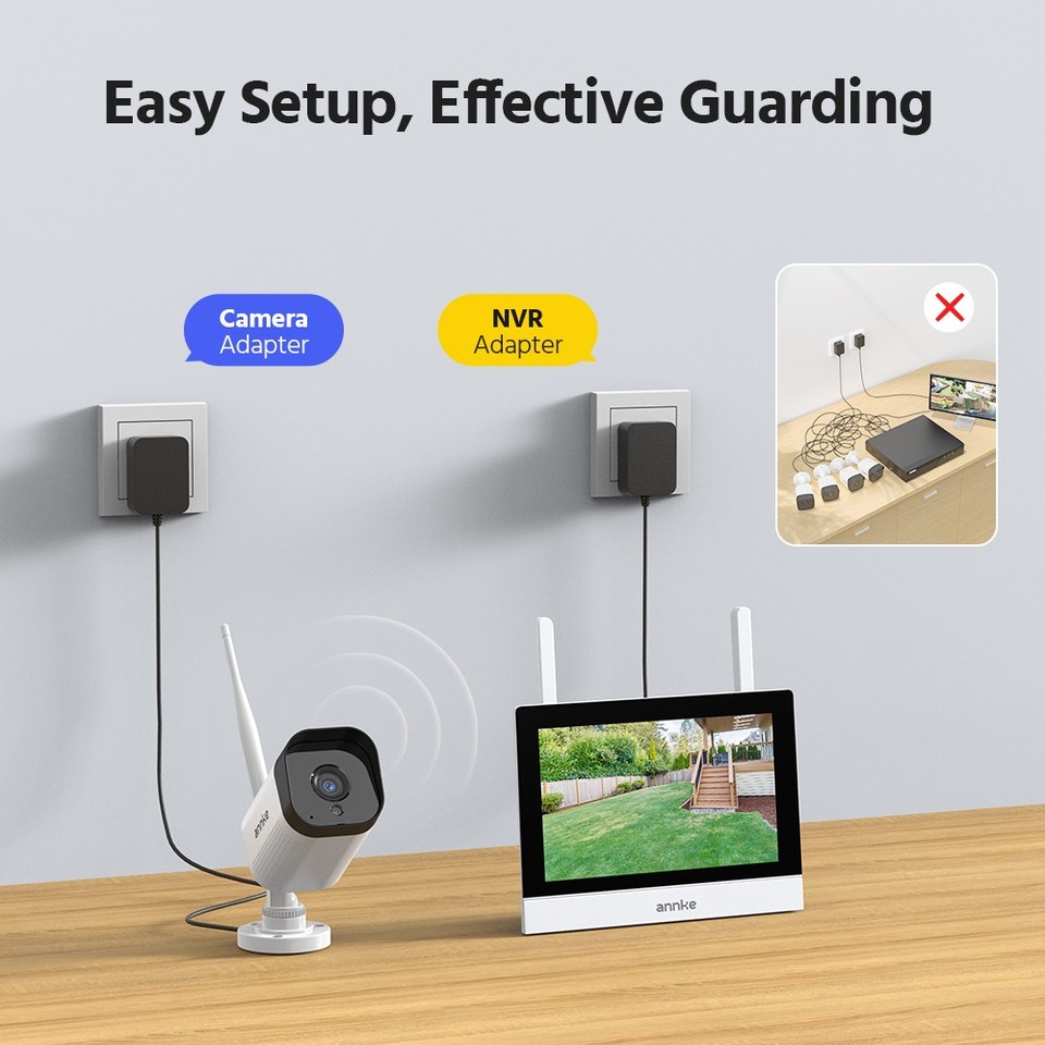 ANNKE Wireless 4CH NVR 7" Monitor 3MP Audio Security Camera System Two ...