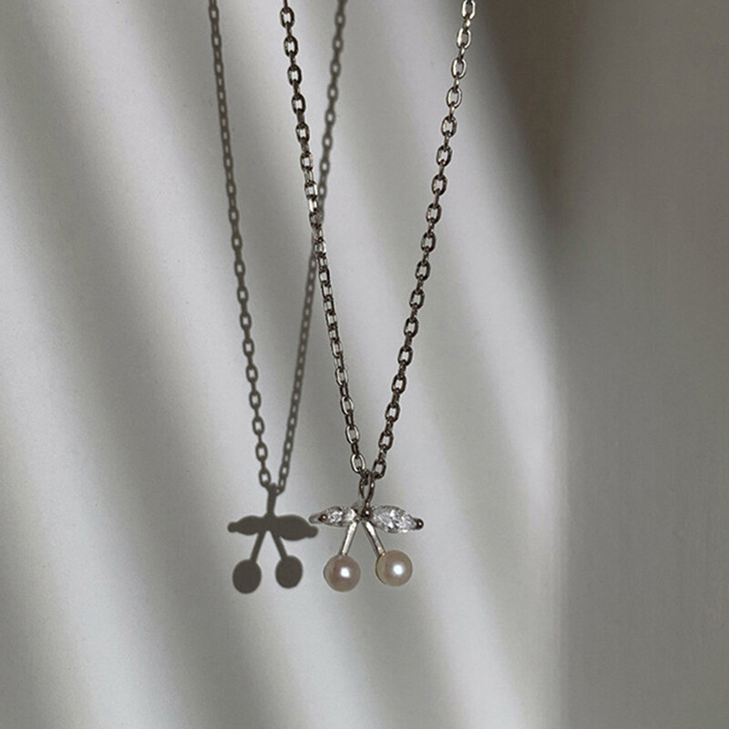 Minimalist Imitation Pearl Necklace Cherry Pendant Clavicle Chain Neckl ...