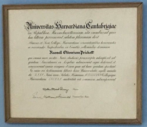Harvard Law School Diploma Awarded in 1957, Hand Signed by Nathan Marsh ...