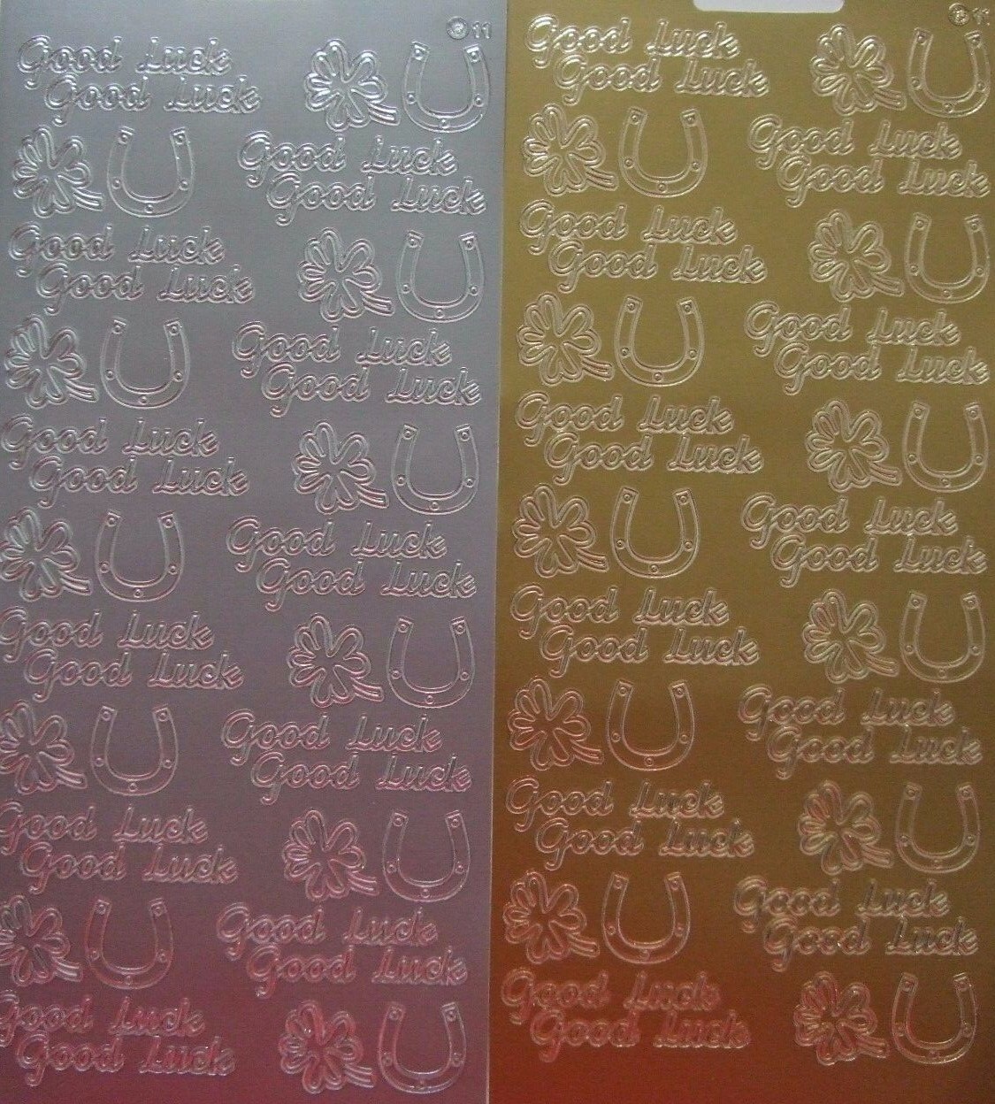2 sheets of Good Luck sentiments and emblems Peeloffs Gold+Silver 44 in ...