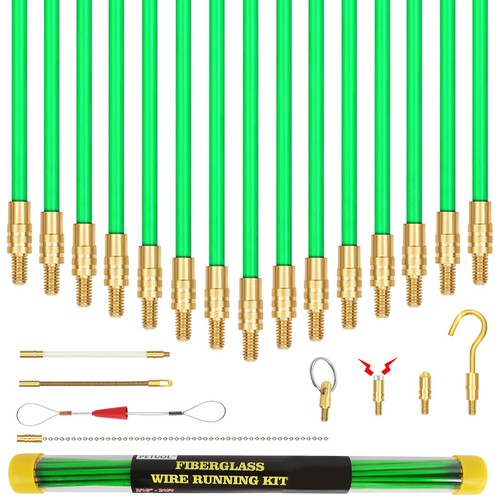 21 Feet Fiberglass Fish Tape Cable Rods Electrical Wire Running Pull ...