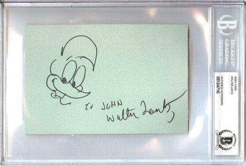 Walter Lantz Signed Autograph Index Card Woody Woodpecker Sketch ...