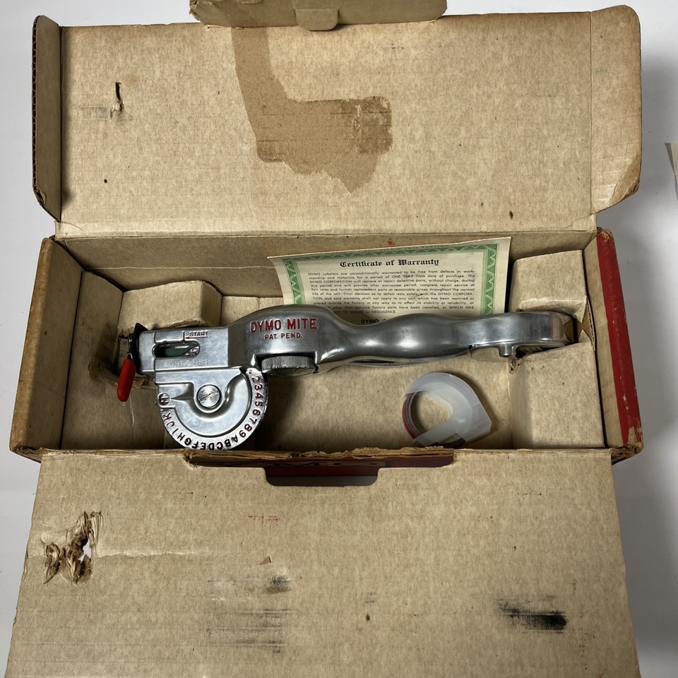 Vintage DYMO-MITE TAPEWRITER Label Maker Metal M-2 Hand Embossing Tool ...