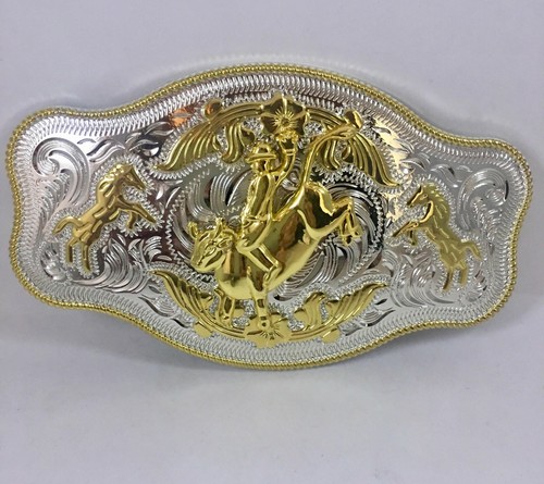 Men's BIG Belt Buckles Shine Western Engraved Designs Gold & Silver ...