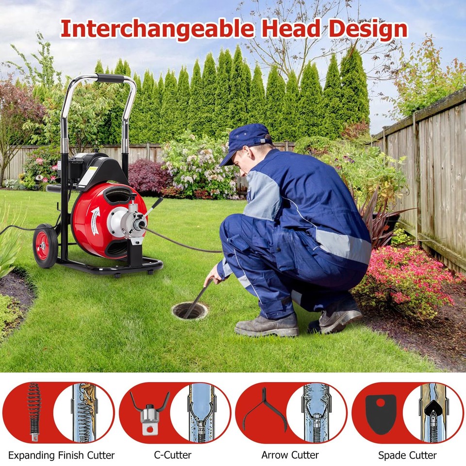☑️Electric Drain Auger Sewer Snake Machine-75Ft 1/2 Inch Drain Cleaning ...