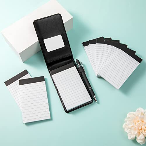 10 Pcs Mini Pocket Notebook Set with Leather Pocket Notepad Holder and ...