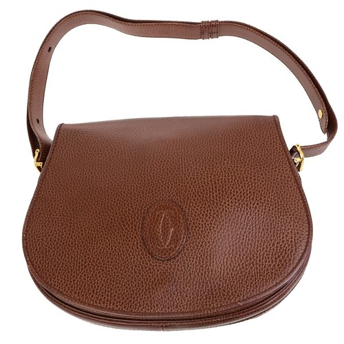 MUST DE CARTIER 2C Logos Shoulder Bag Leather Brown Gold-Plated Spain ...