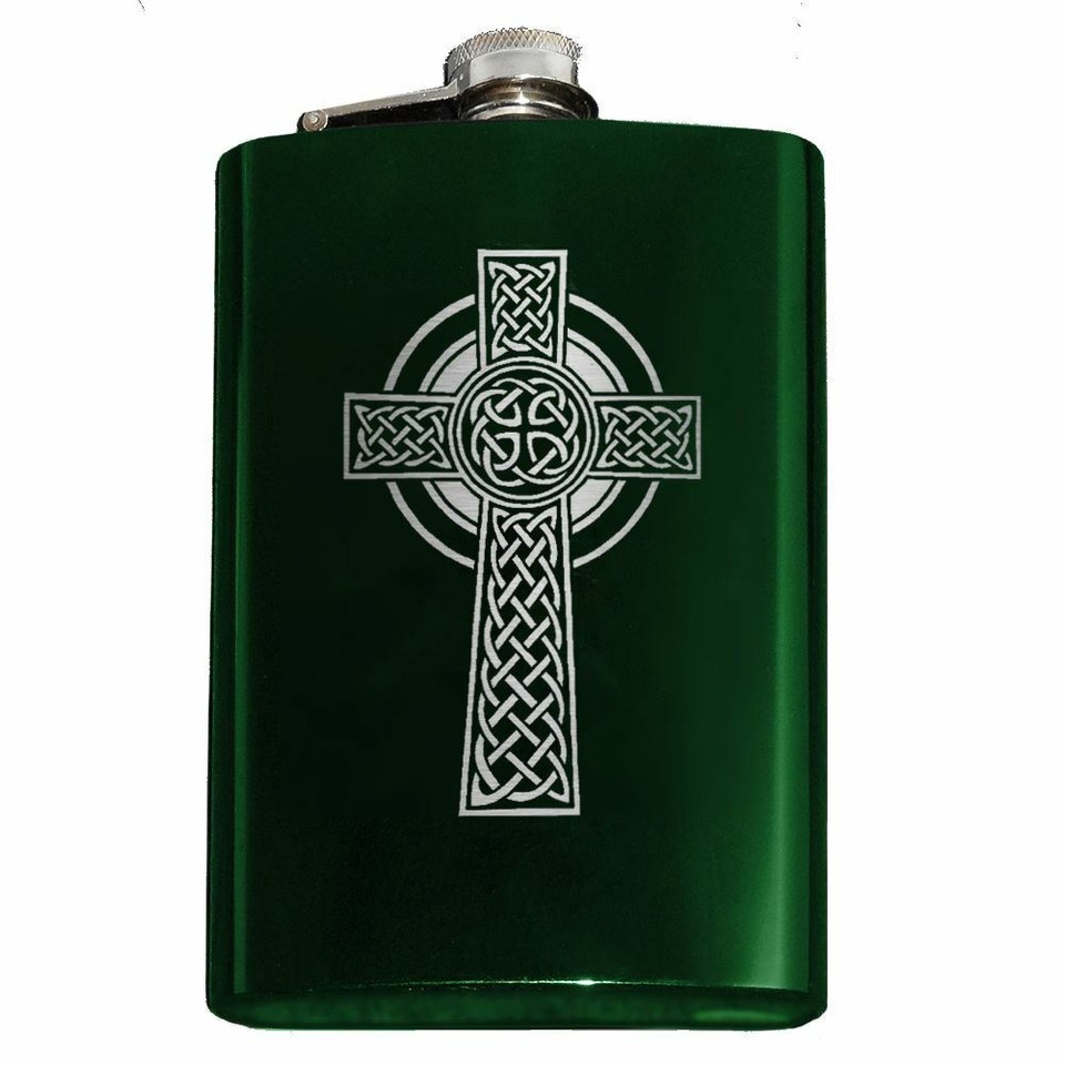 Engraved CELTIC CROSS HIP FLASK, Custom, Choice of Colors, Irish Cros ...
