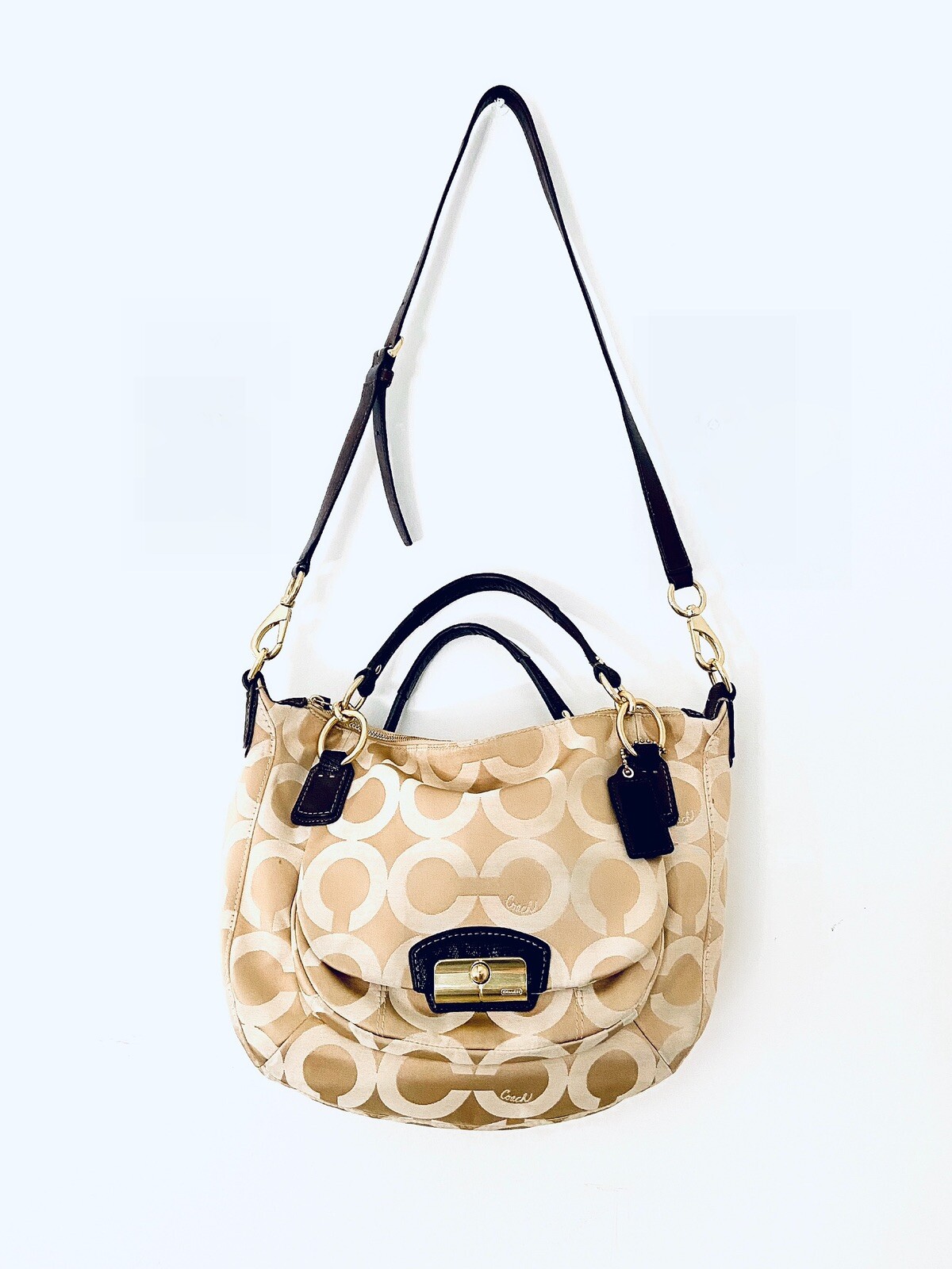 Coach 2 Tone Brown Signature C Leather Canvas Brass S… - Gem