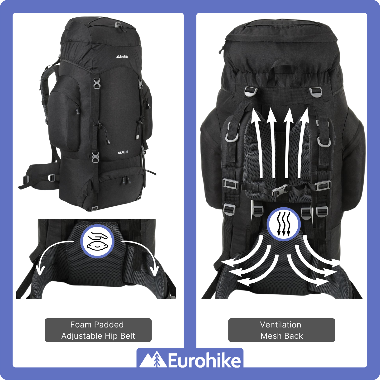 Eurohike Nepal 85L Rucksack - Black for sale online | eBay