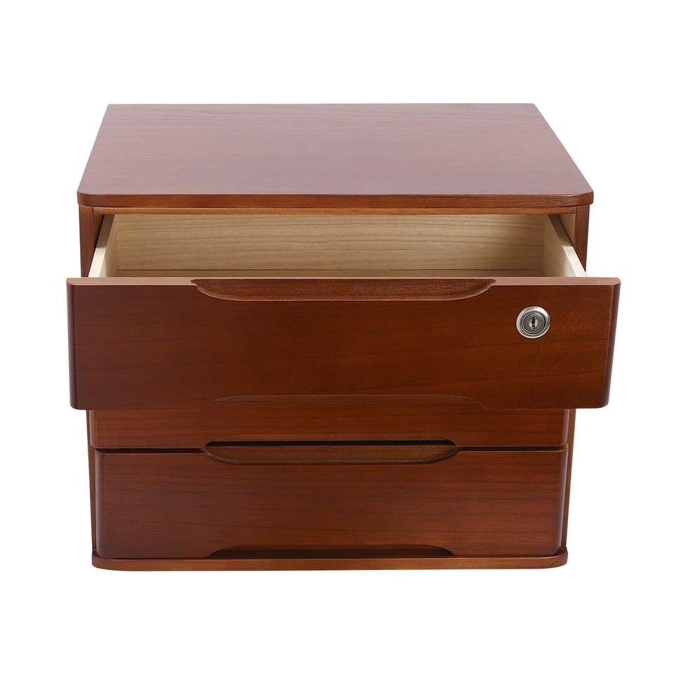 3-Tier File Cabinet Organizer Walnut Desktop Storage Box with Lockable ...