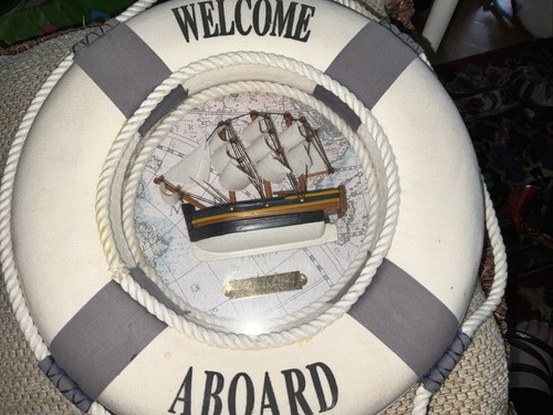 Nautical Life Preserver/Buoy Decor With “Welcome Aboard” with Tall ship ...