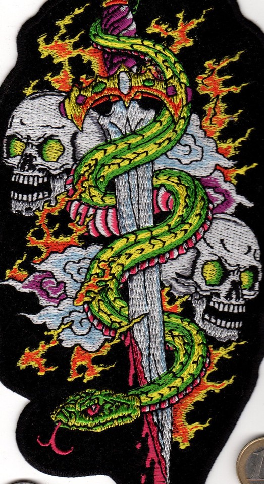 4.5 x 8.5 inch US Navy TATTOO SNAKE AND SKULL Patch NAVAL OR BIKER ...