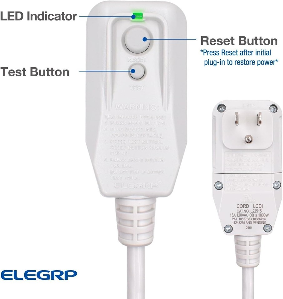 ELEGRP 0651515LY L15515 14AWG LCDI Power Cord Plug for A/C Air ...
