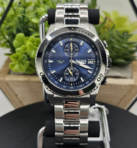 BOSS 1513775 VELA MENS CHRONOGRAPH WATCH SILVER BRACELET BLUE DIAL ...