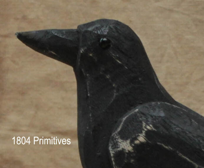 NEW ... Primitive WOOD CROW On Pedestal 8" High ... Rustic Country ...