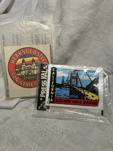 vintage California souvenir decals/ Hearst castle / Golden Gate Bridge ...