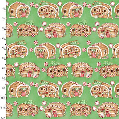 Christmas Fabric | Gingerneering Gingerbread RV Trailer Green | 3 ...