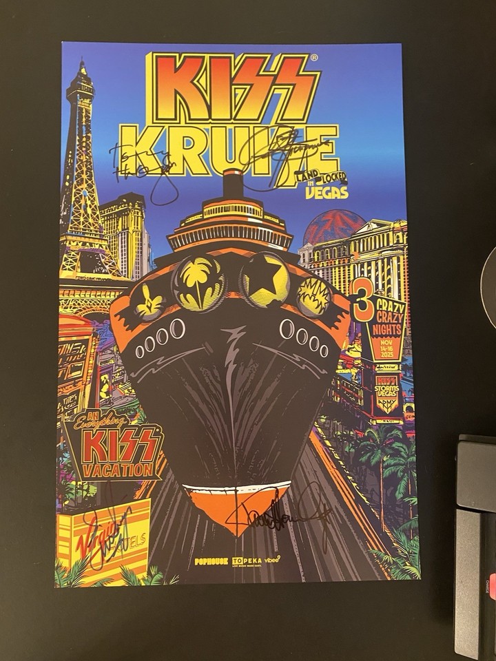 Kiss Kruise Vegas VIP Poster Autographed by all 4 Members!! 11x17 ...