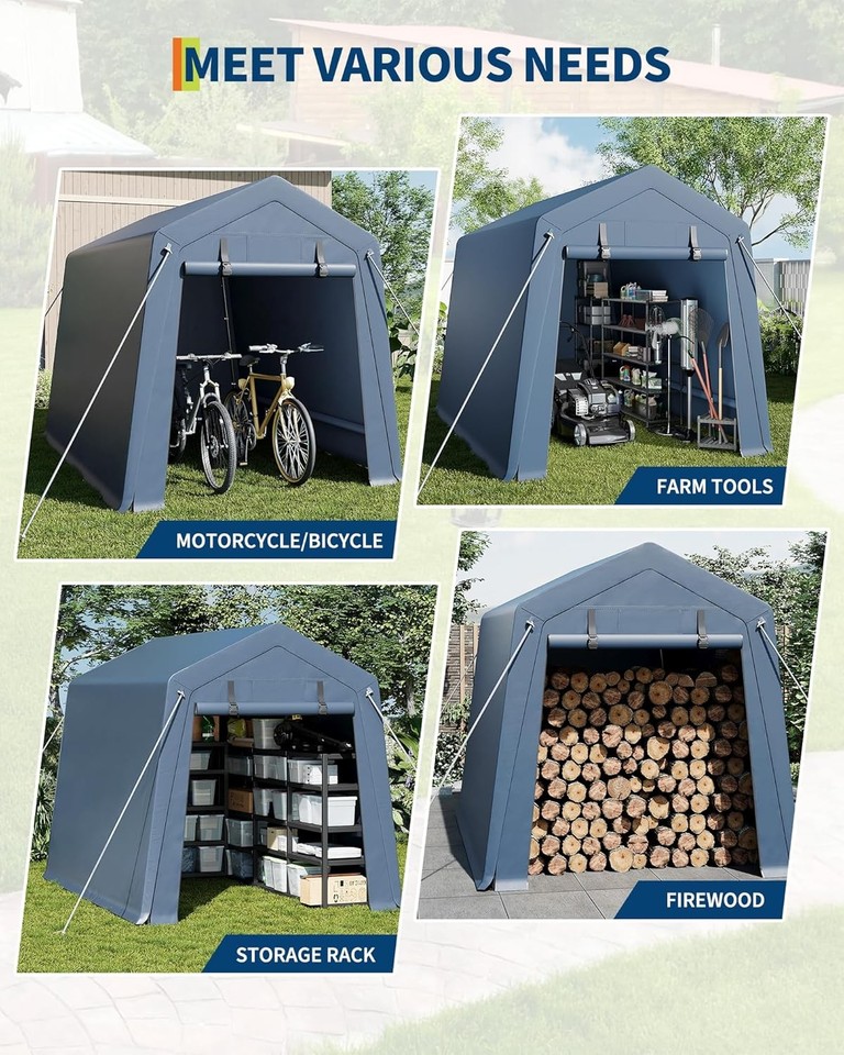 7x10/7x12/10x10' Outdoor Storage Carport Portable Motorcycle Garage ...