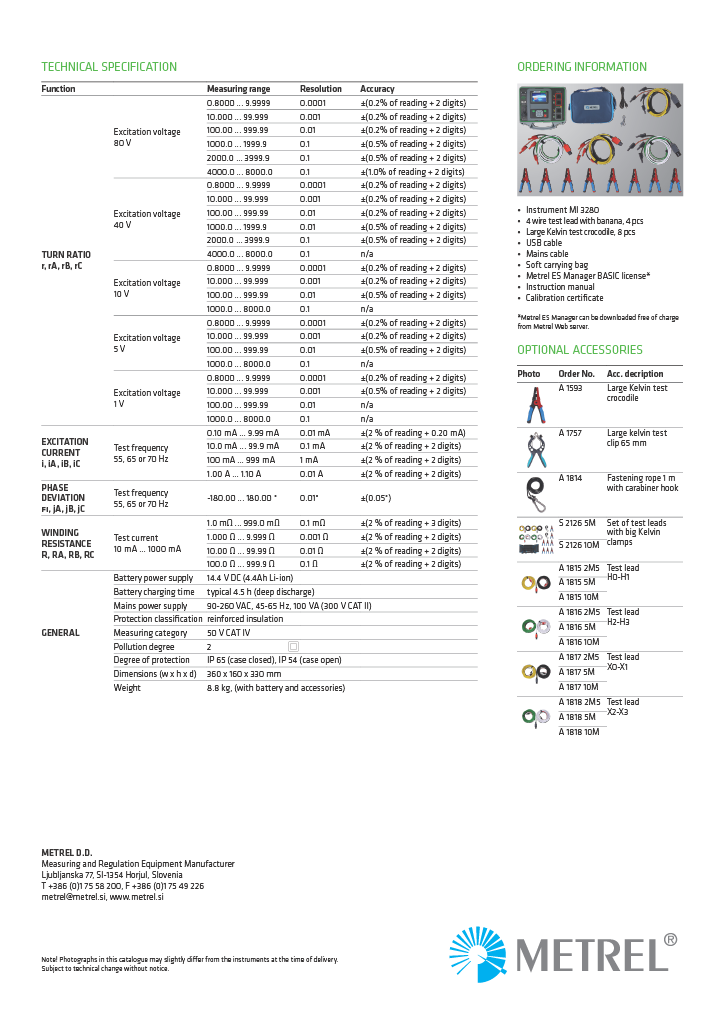 Metrel MI 3280 DT Transformer Analyzer Winding Resistance Tester & TTR ...
