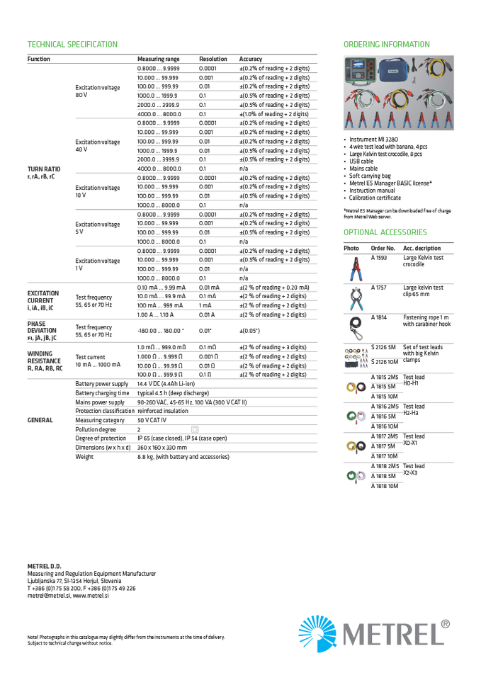 Metrel MI 3280 DT Transformer Analyzer Winding Resistance Tester & TTR ...
