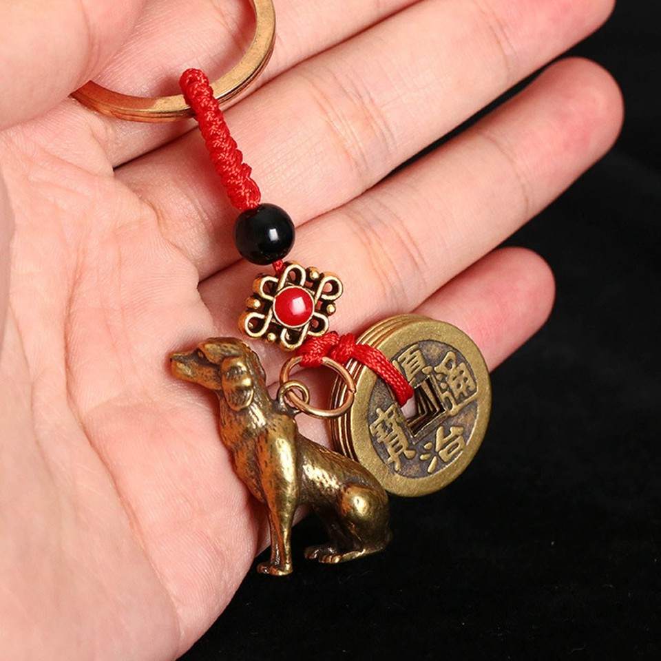Brass Dog Key Chain Pendant Copper Animal Statue Hanging Decor Brass ...