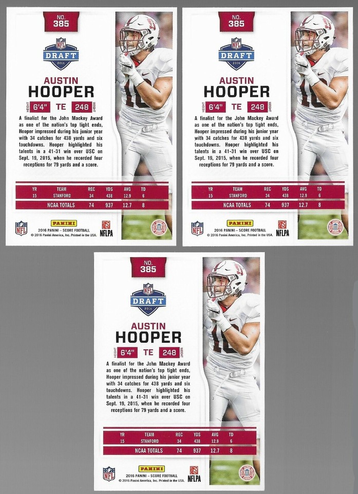 Austin Hooper 2016 Panini Score Rookie Lot of 3 Cards #385 Falcons ...