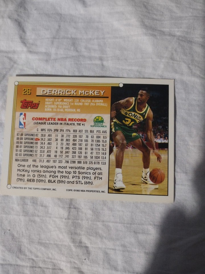 1993-94 Topps Gold Derrick Mckey #26 Seattle Supersonics | eBay