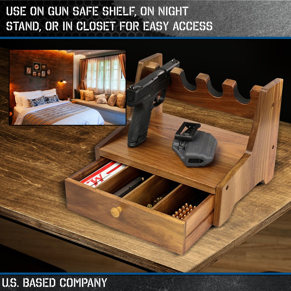 Tactical45 Gun Safe Pistol Rack - 4 Handgun Pistol Stand with Ammo ...