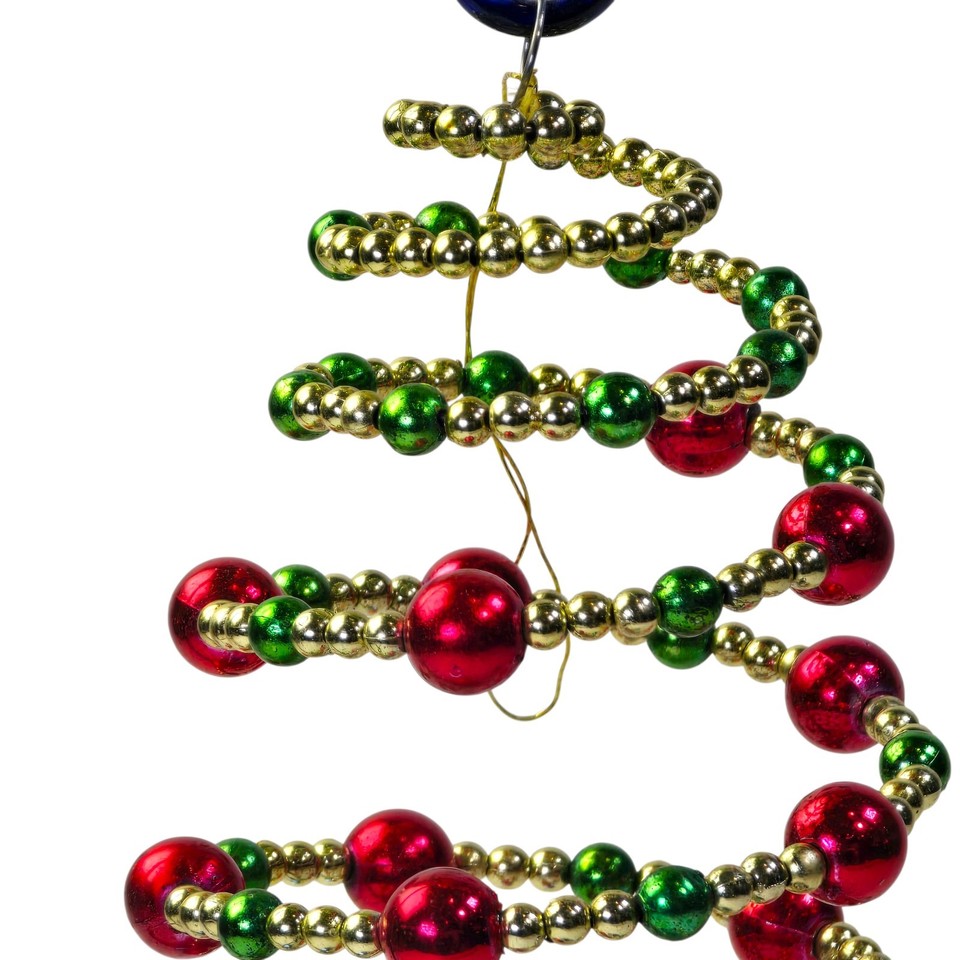 Beaded Christmas Tree Ornament Red Green Gold Spiral Swirl Wire Holiday ...