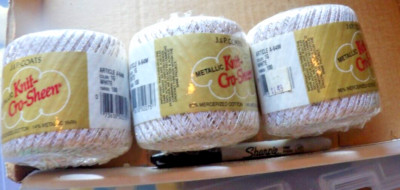 3 Vintage white/Gold --J&P Coats Metallic Knit Cro Sheen crochet Thread ...
