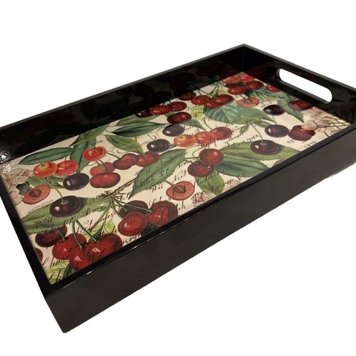 Michel Design Works Wooden Lacquered Tray Cherries Botanical w/Handles ...