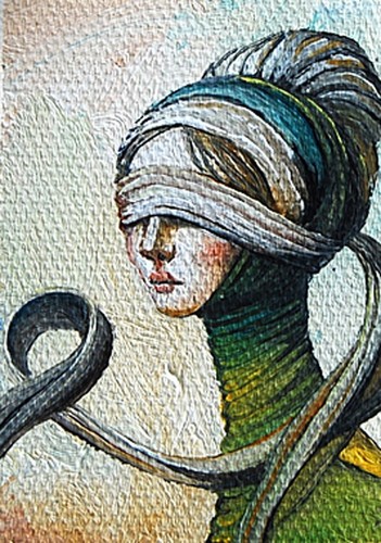 Original ACEO ART MODERN WOMAN PORTRAIT unique oil ABSTRACT PAINTING ...