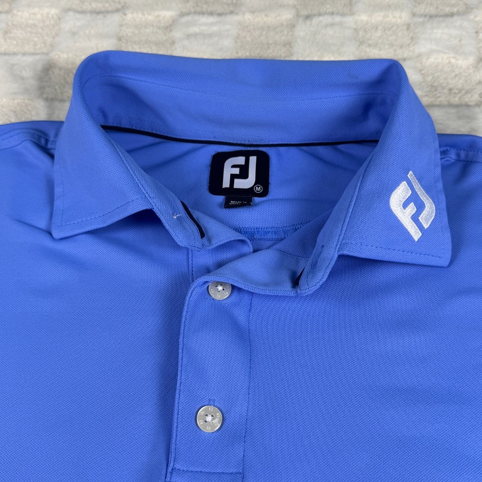 FootJoy Men's Blue Polo Shirt Medium Sterling Country Club Sleeve Logo ...