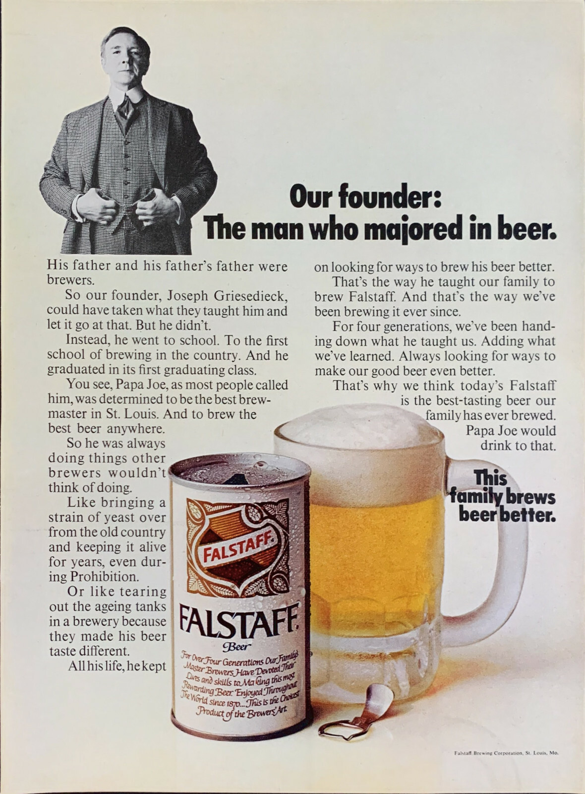 Vintage 1970 Falstaff Beer The Owner Majored In Beer Print Ad ...