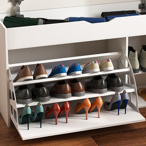 Entryway Bench w/ Shoe Storage,Adjustable 3-Tier Flip-Up Drawers ...