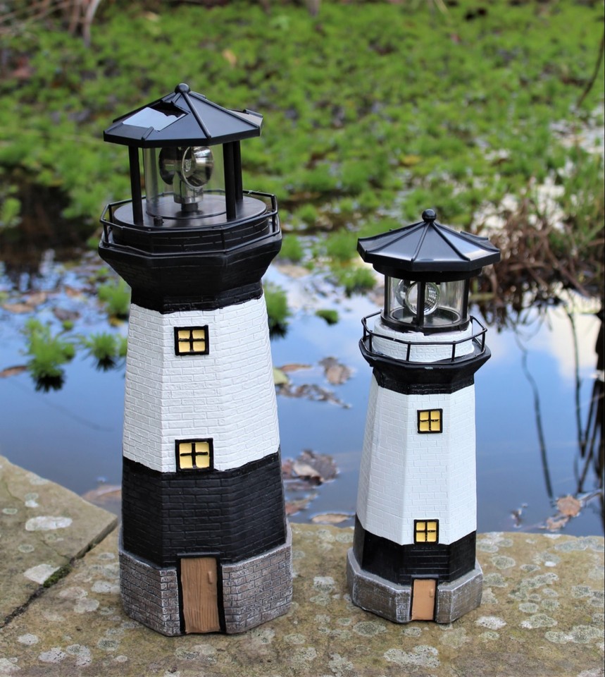 Large Solar Powered Lighthouse Rotating LED Garden Light House Decor ...