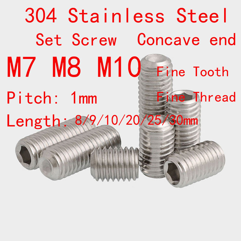 M7 M8 M10 1mm Set Screws Fine Tooth SUS304 Steel Hex Socket Concave End ...