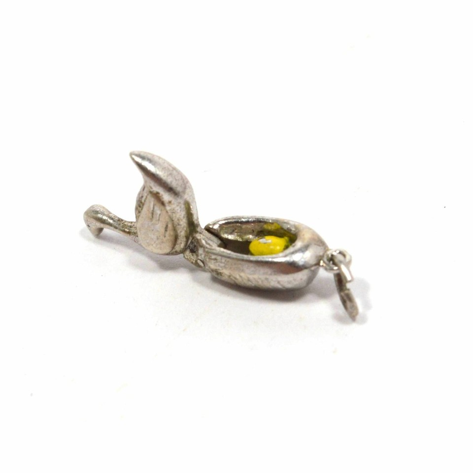 Vintage STERLING SILVER BRACELET CHARM Articulated 'GOOSE w/ GOLDEN EGG ...
