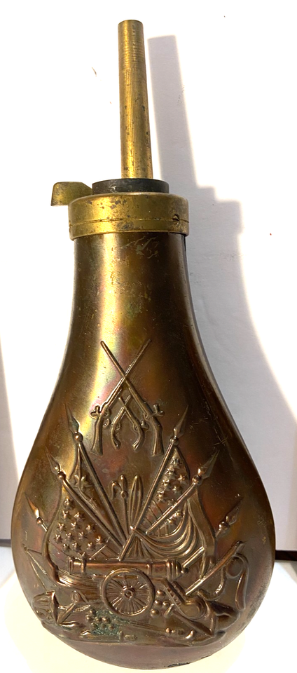 Vintage Antique Black Powder Flask Copper & Brass + 2 Black Powder ...