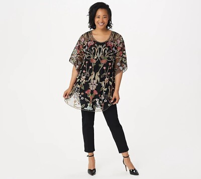 Tolani Collection Embroidered Mesh Caftan Tunic A351696 BLACK SIZE XS ...