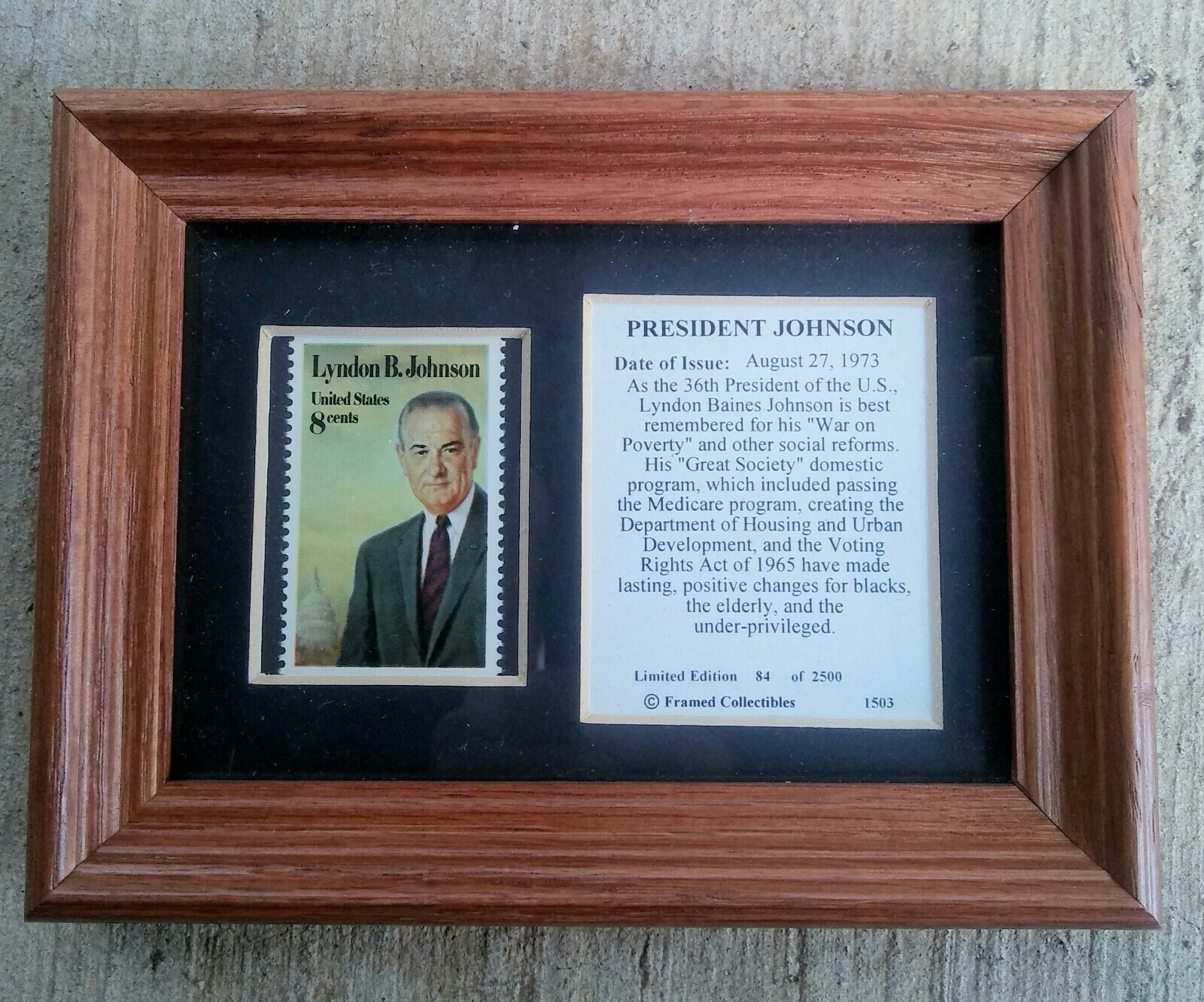 Lyndon Johnson Stamp by Framed Collectibles Numbered 84 of 2500 Issued ...