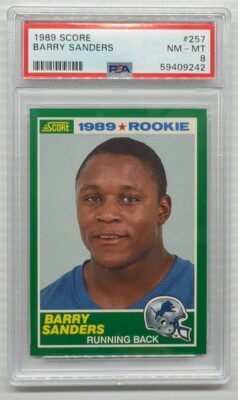 1989 Score Football Barry Sanders Rookie RC Card #257 PSA 8 Detroit ...